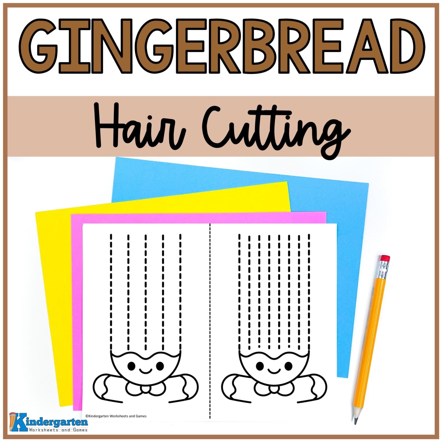 Gingerbread Man Cutting Practice Activity with Worksheets for Preschoolers