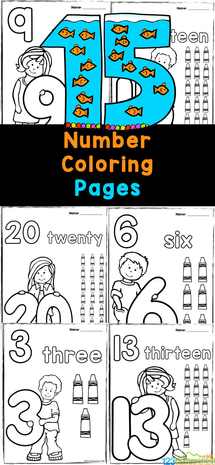 🖍️ Number Coloring Pages - Count and Color 1-20 Worksheets
