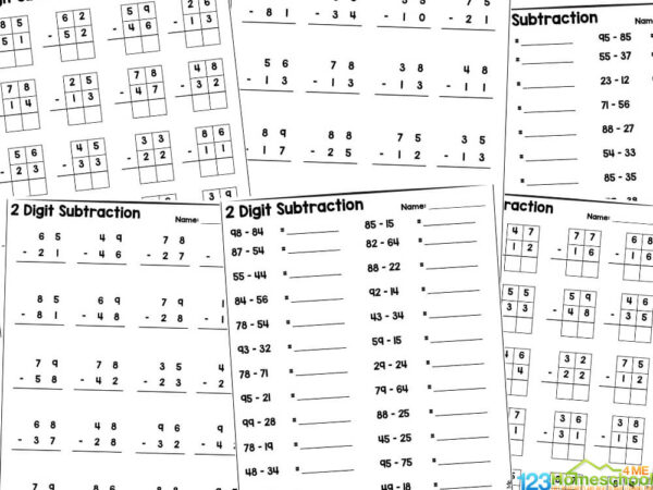 Two Digit Subtraction Worksheets - Subtract 2 Digit Numbers No Regrouping