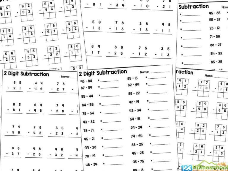 Two Digit Subtraction Worksheets - Subtract 2 Digit Numbers No Regrouping
