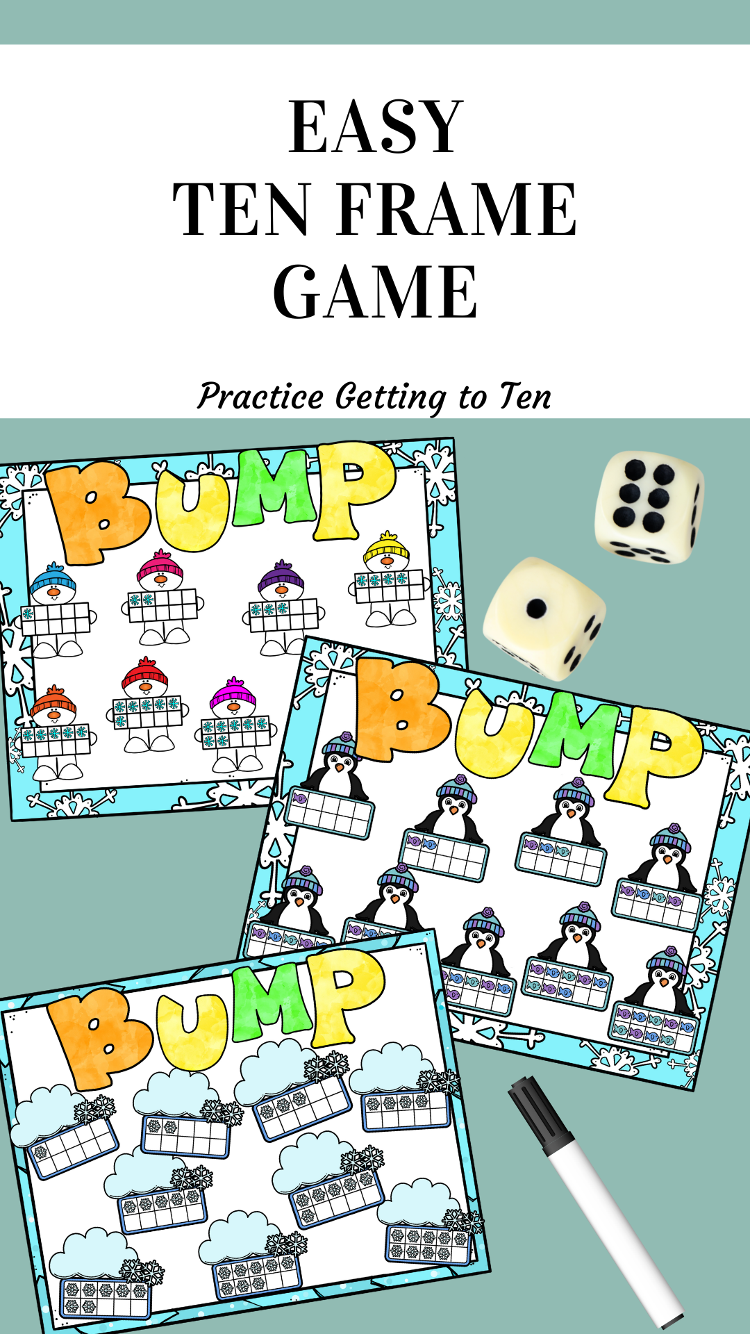 Easy Winter Ten Frame Math Game - Practice Getting to 10