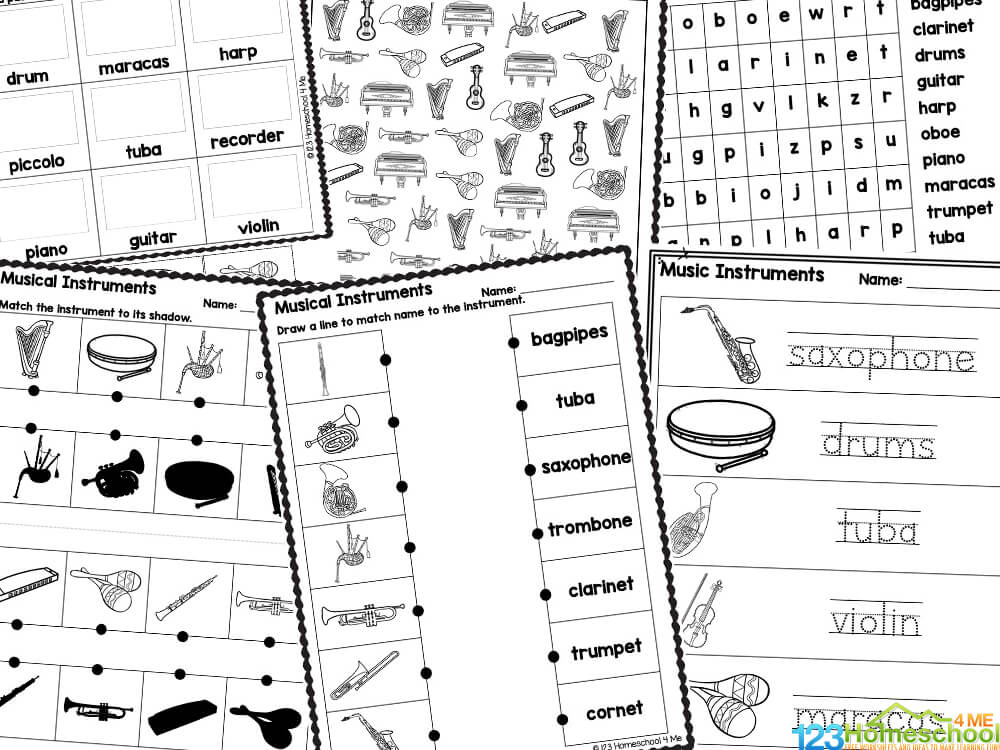 🎷 Musical Instrument Themed Worksheets for Preschool and Kindergarten