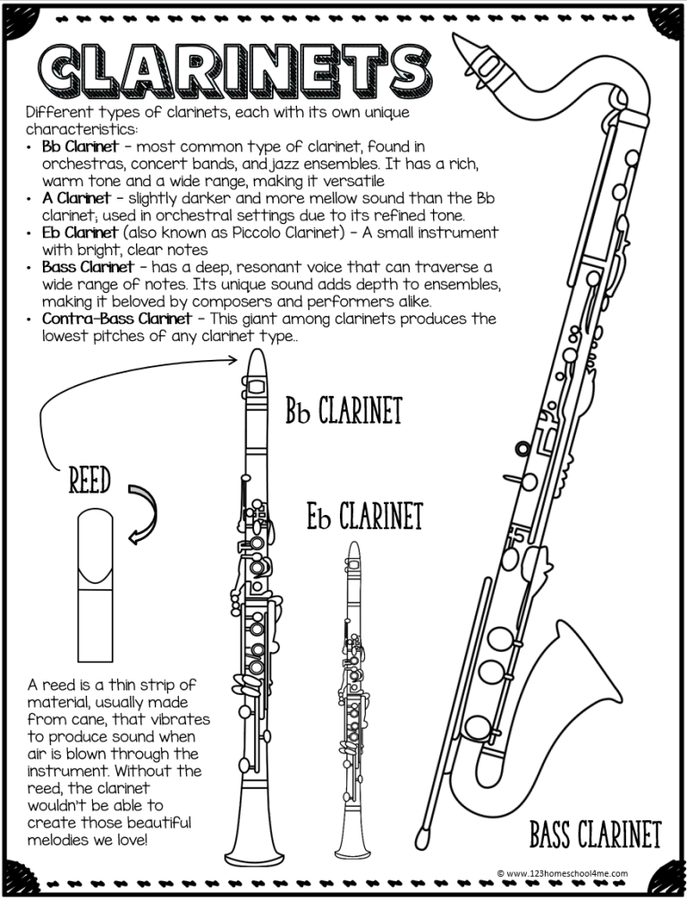 🎷 Musical Instrument Coloring Pages - Woodwind Instruments