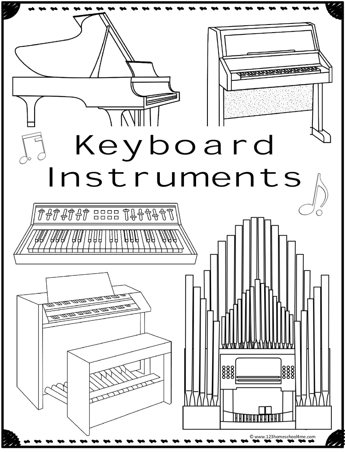 Keyboard Musical Instrument Coloring Pages - Piano, Organ