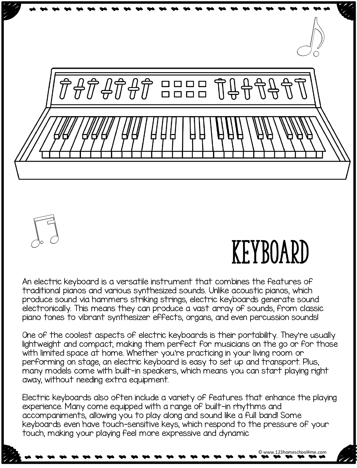 Keyboard Musical Instrument Coloring Pages - Piano, Organ