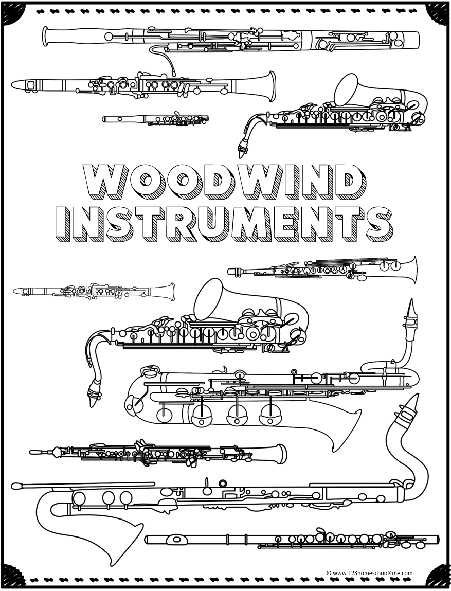 🎷 Musical Instrument Coloring Pages - Woodwind Instruments