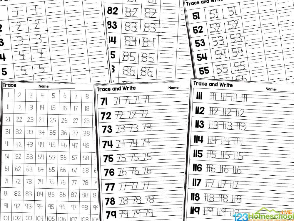 1-100 Number Tracing and Writing Worksheets pdf Free Download