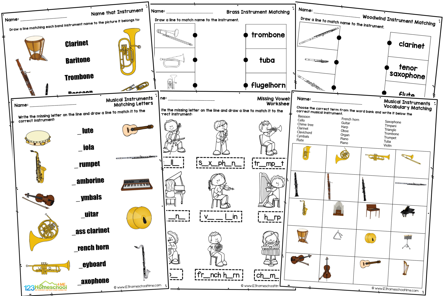 Musical Instruments Pictures with Names Worksheet