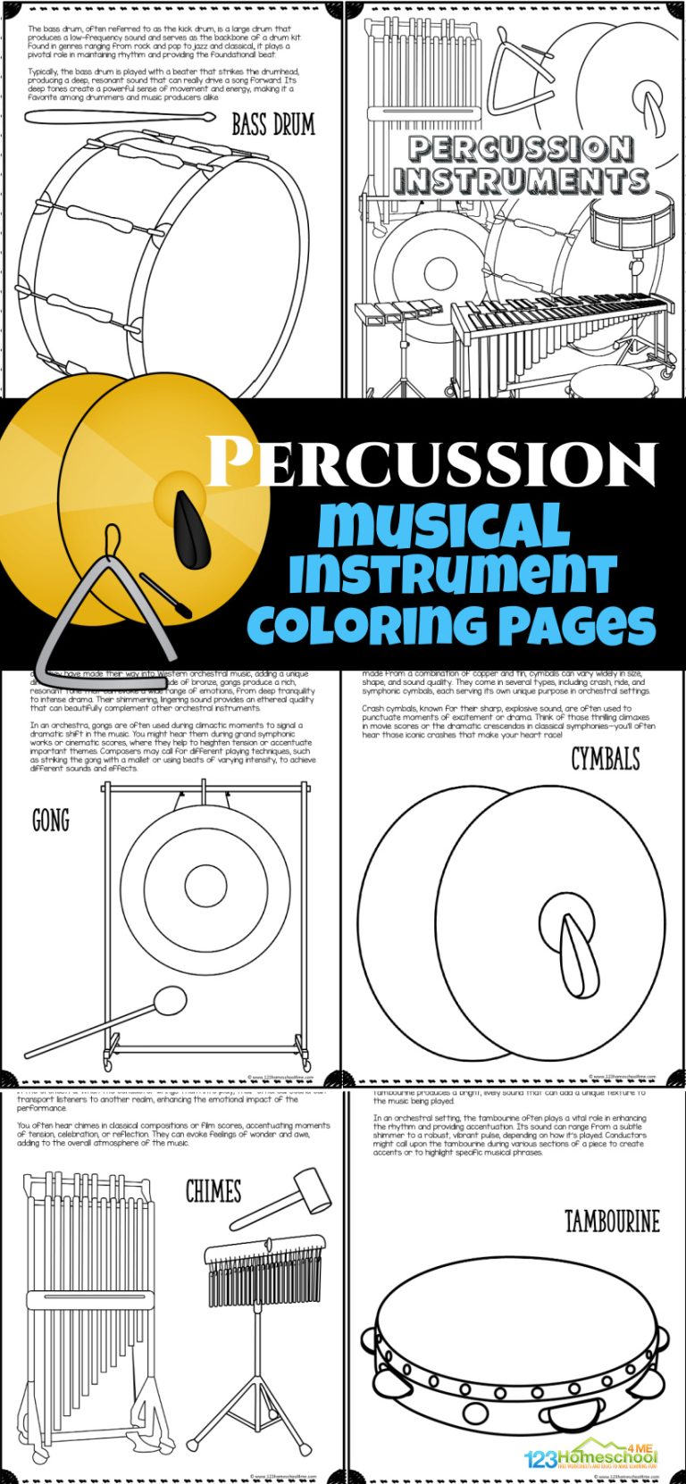 Percussion Musical Instruments for Kids Coloring Pages