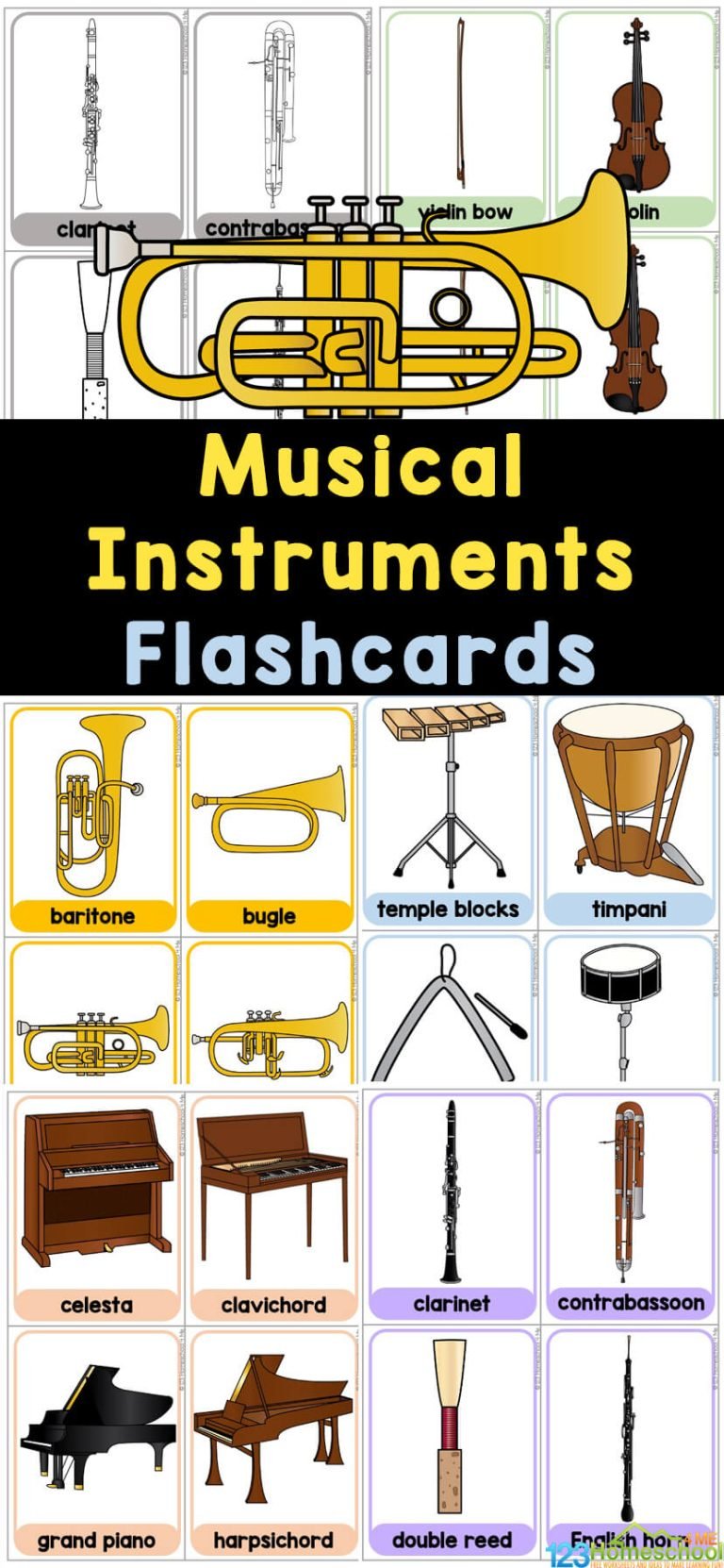 🎺 FREE Printable Musical Instruments Flash Cards for Kids