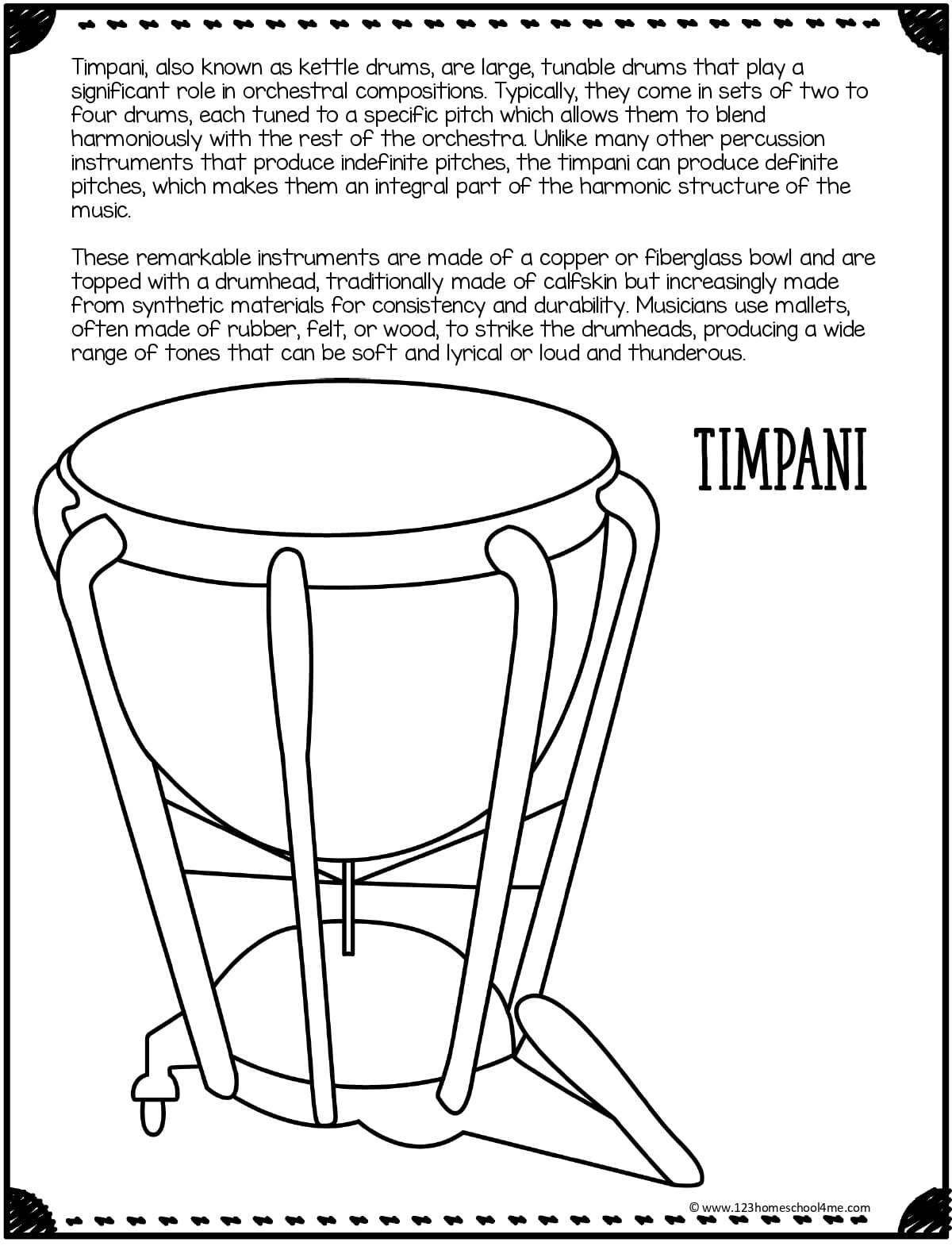 Percussion Musical Instruments for Kids Coloring Pages