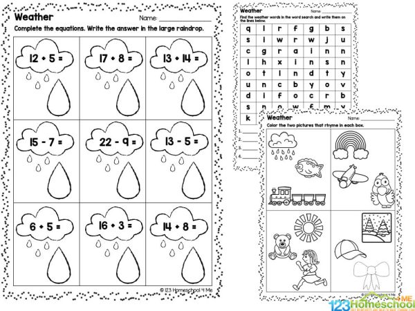 ⛈️ Free Kindergarten Weather Activity Sheets