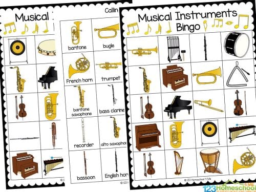 🎷 FREE Printable Musical Instruments BINGO Game