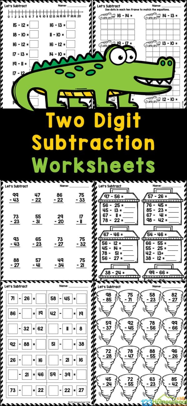Two Digit Subtraction Worksheets - Subtract 2 Digit Numbers No Regrouping