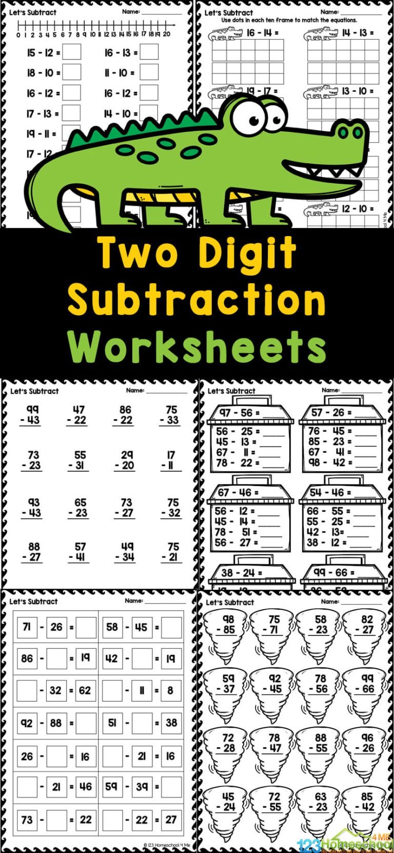 Two Digit Subtraction Worksheets - Subtract 2 Digit Numbers No Regrouping
