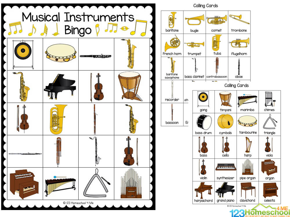 🎷 FREE Printable Musical Instruments BINGO Game