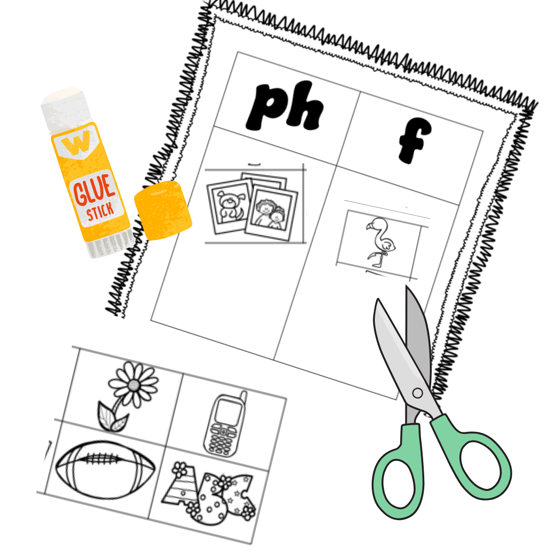 Cut and Paste - PH or F Phonics Sound Worksheets