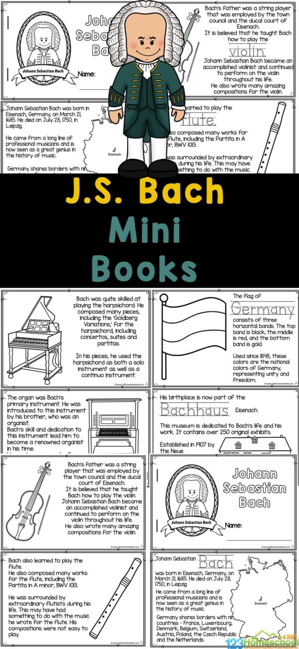 Music Composer Bach for Kids - Mini Book to Read, Color & Learn