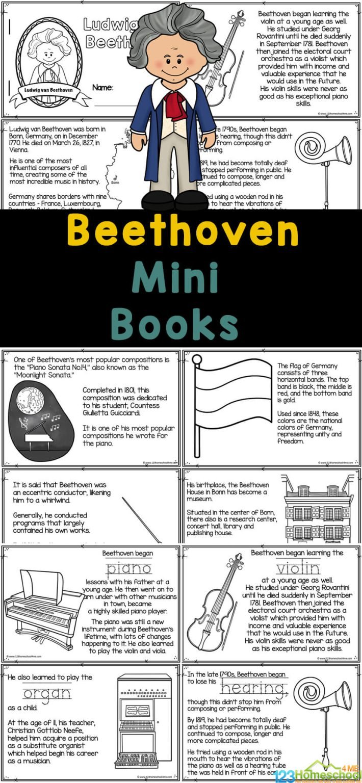 Music Composer Beethoven for Kids - Mini Book to Read, Color & Learn