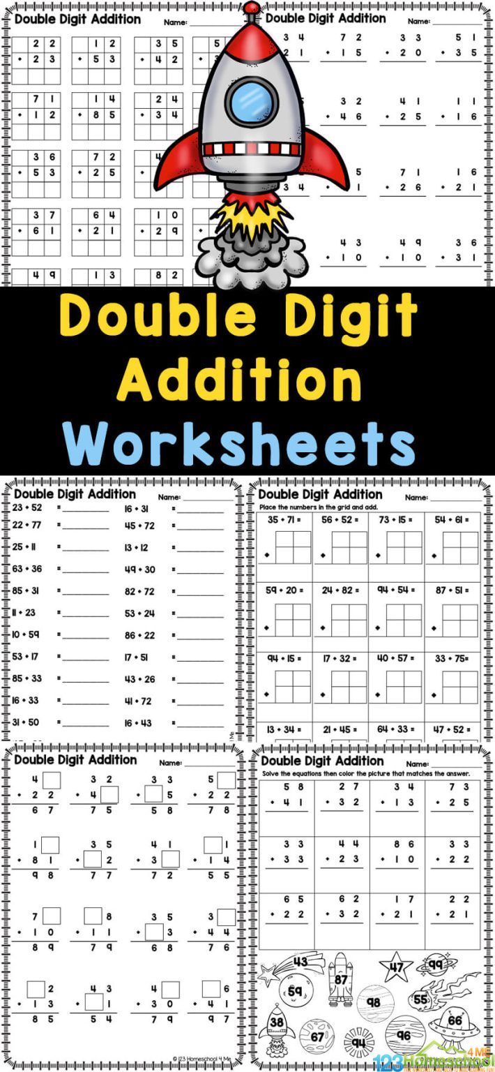 Double Digit Addition Worksheets - 2 Digit Adding with Regrouping