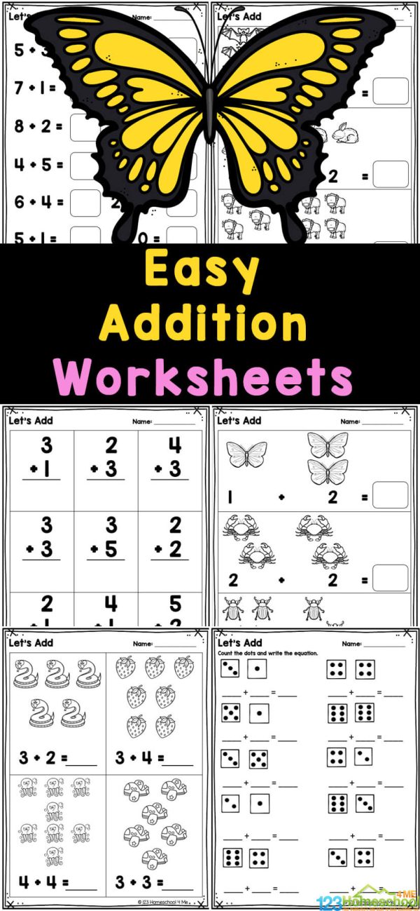 FREE Printable Easy Addition to 10 Worksheets for Kindergarten