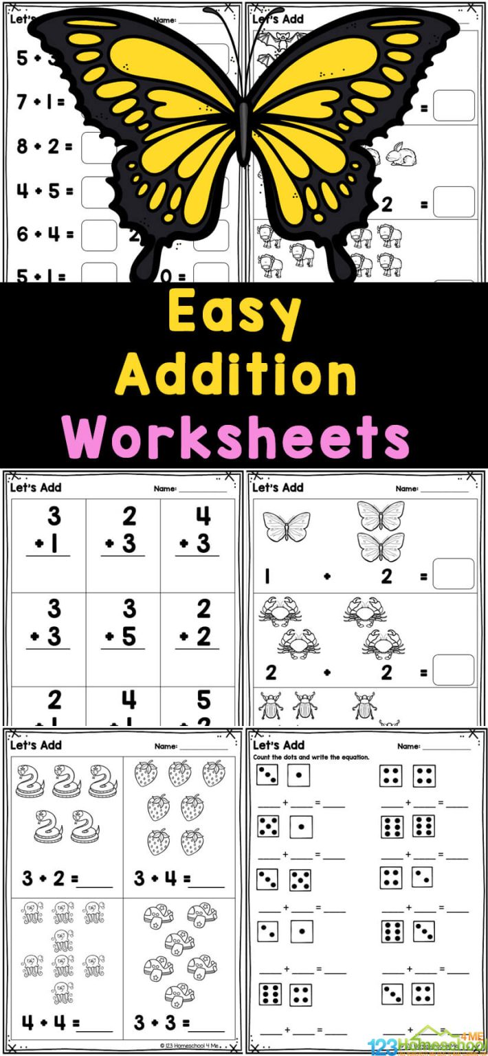 FREE Printable Easy Addition to 10 Worksheets for Kindergarten