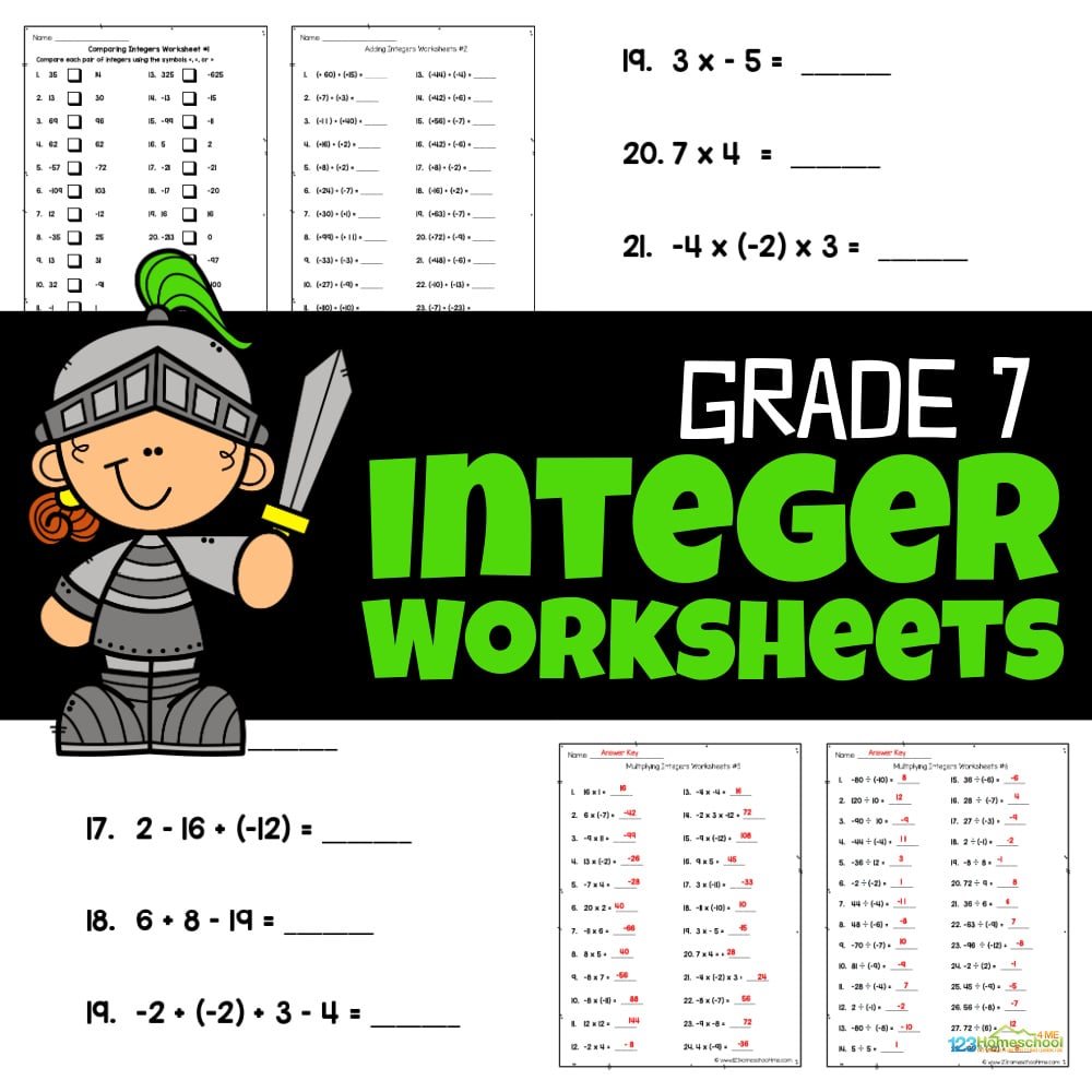 Integers Worksheets for Grade 7 Math