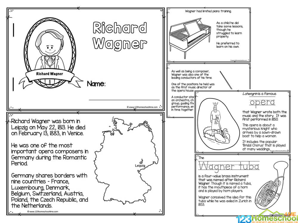 Music Composer Richard Wagner for Kids - Read, Color & Learn Mini-Book