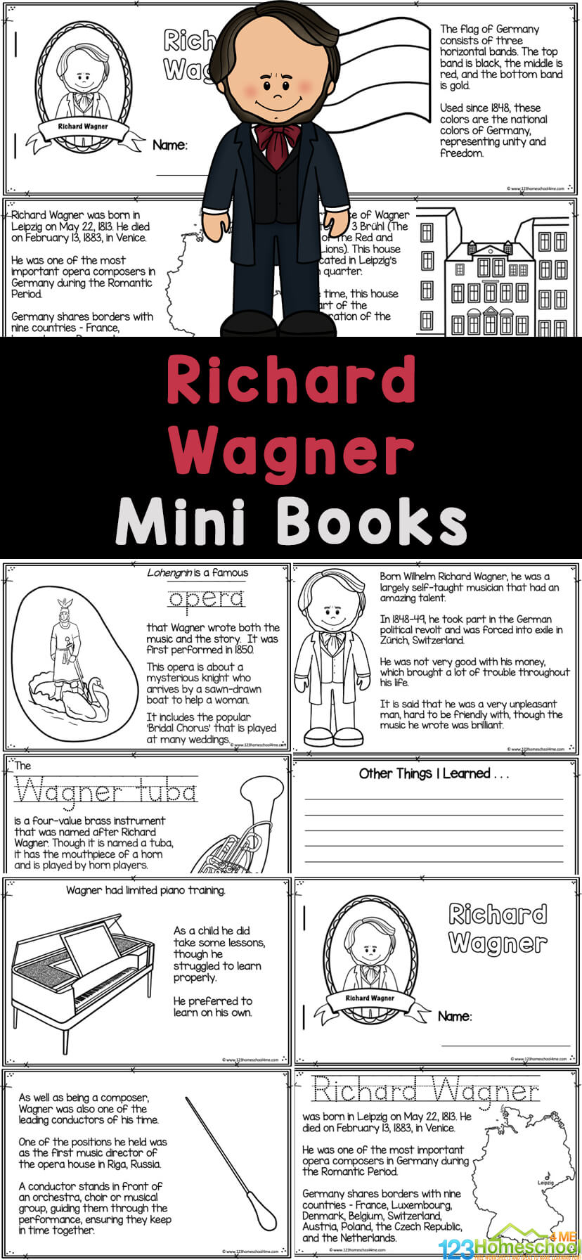 Music Composer Richard Wagner for Kids - Read, Color & Learn Mini-Book