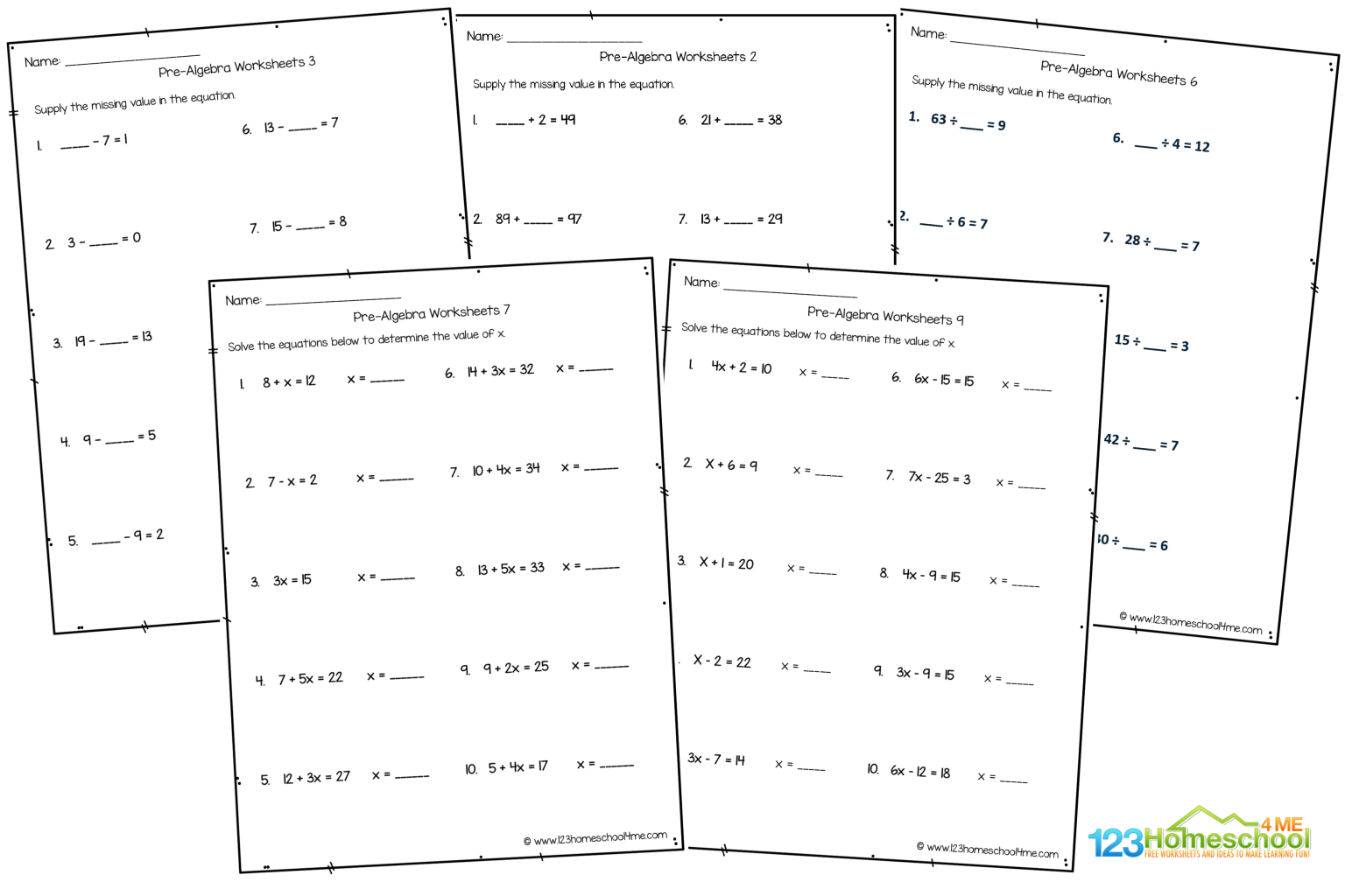Pre-Algebra Worksheets - Problem for Grade 6-8 with Answers pdf