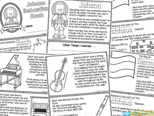 Music Composer Bach for Kids - Mini Book to Read, Color & Learn