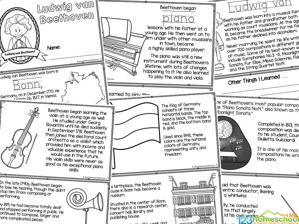 Music Composer Beethoven for Kids - Mini Book to Read, Color & Learn