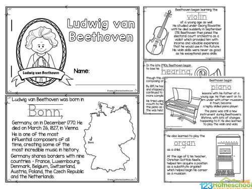 Music Composer Beethoven for Kids - Mini Book to Read, Color & Learn