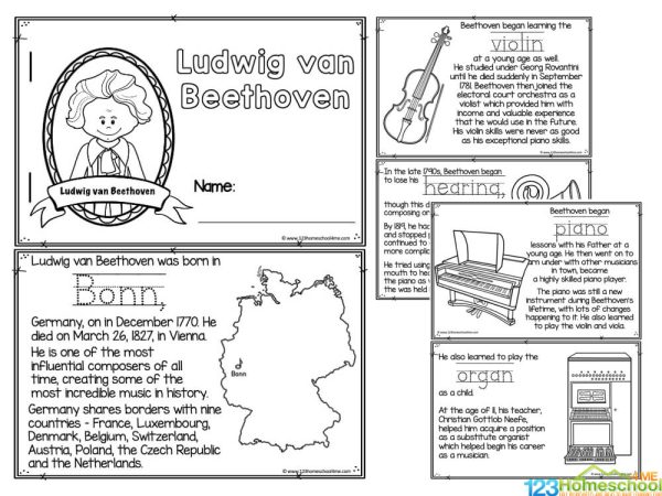 Music Composer Beethoven for Kids - Mini Book to Read, Color & Learn