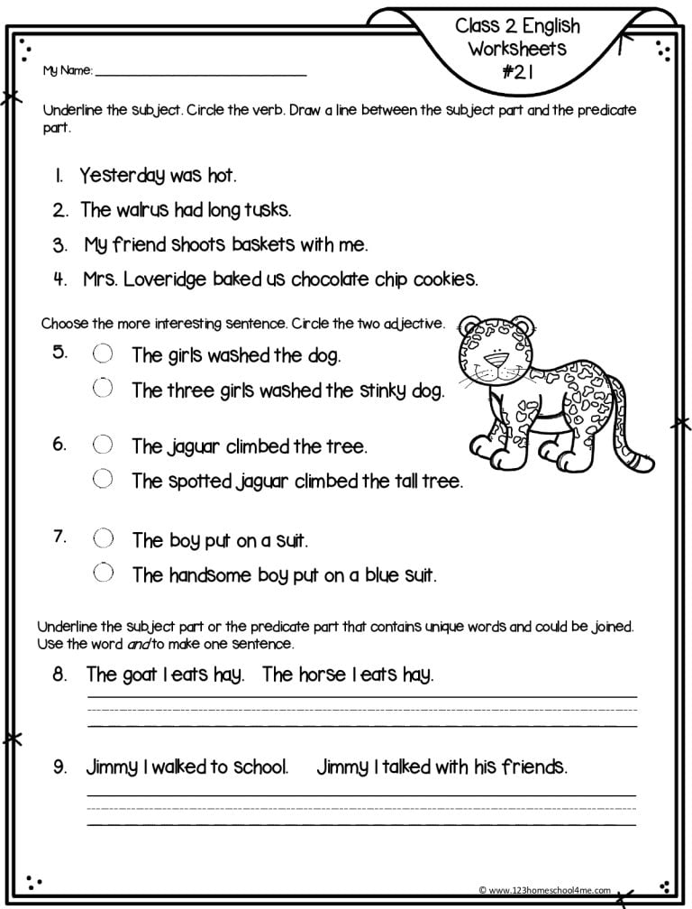 Grab 44 Free English Grammar Worksheets for Class 2
