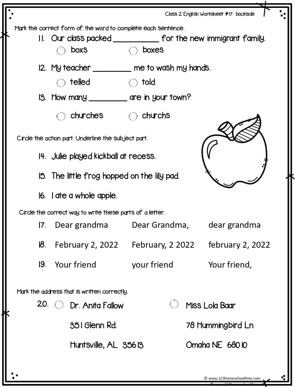 Grab 44 Free English Grammar Worksheets for Class 2