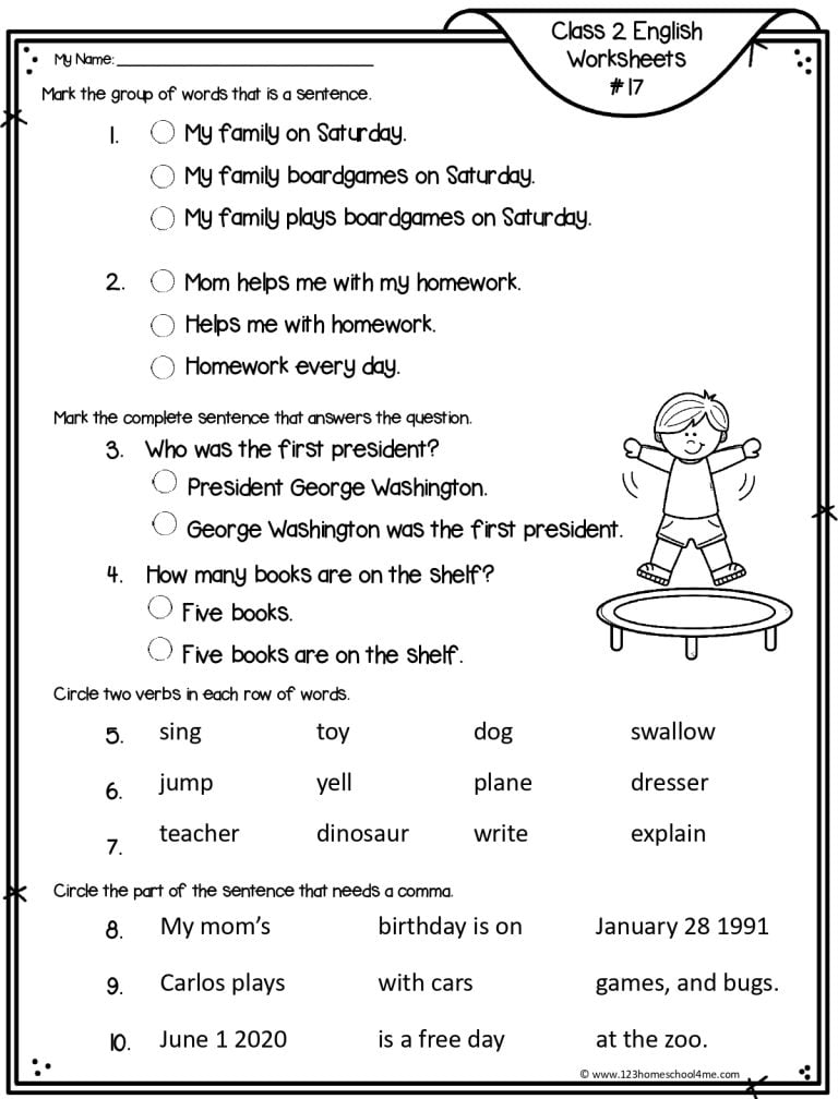 Grab 44 Free English Grammar Worksheets for Class 2