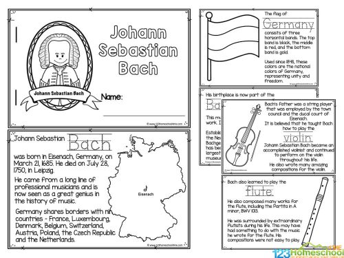 Music Composer Bach for Kids - Mini Book to Read, Color & Learn