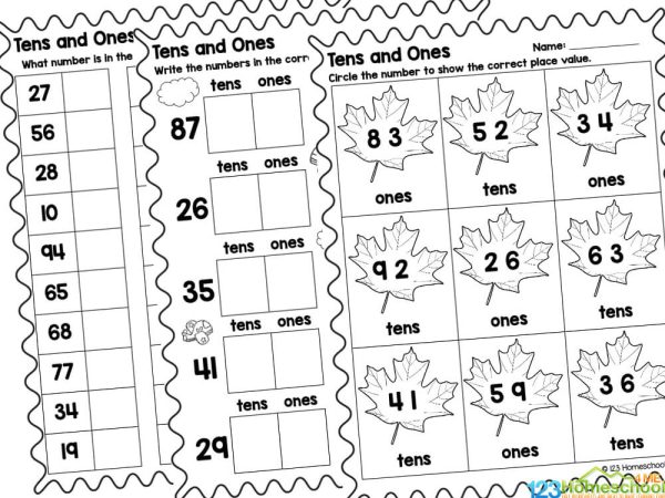 Ones Tens Worksheets for Kindergarten