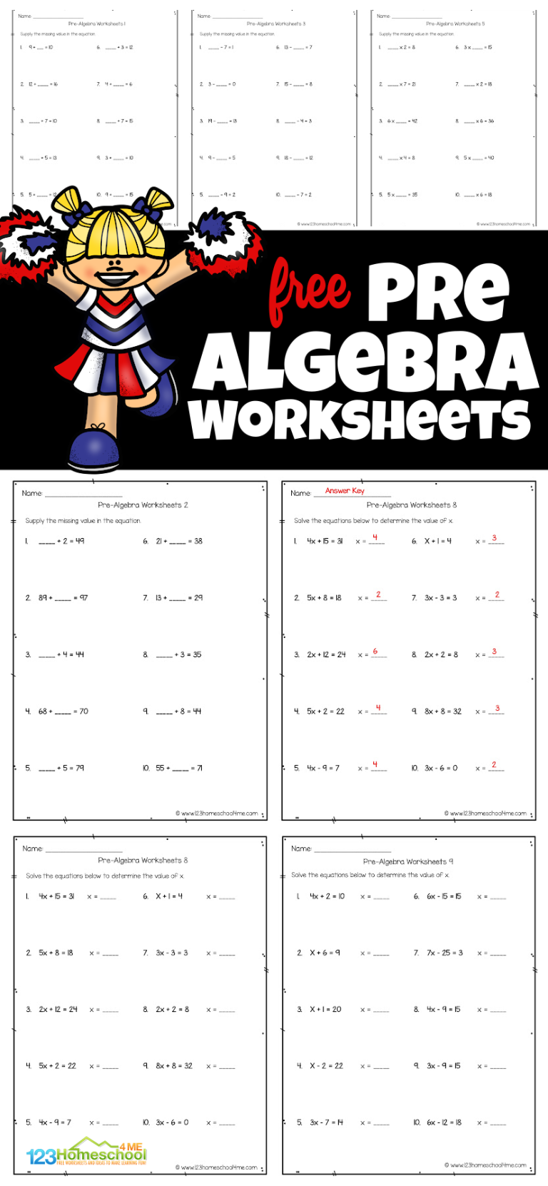 Pre-Algebra Worksheets - Problem for Grade 6-8 with Answers pdf