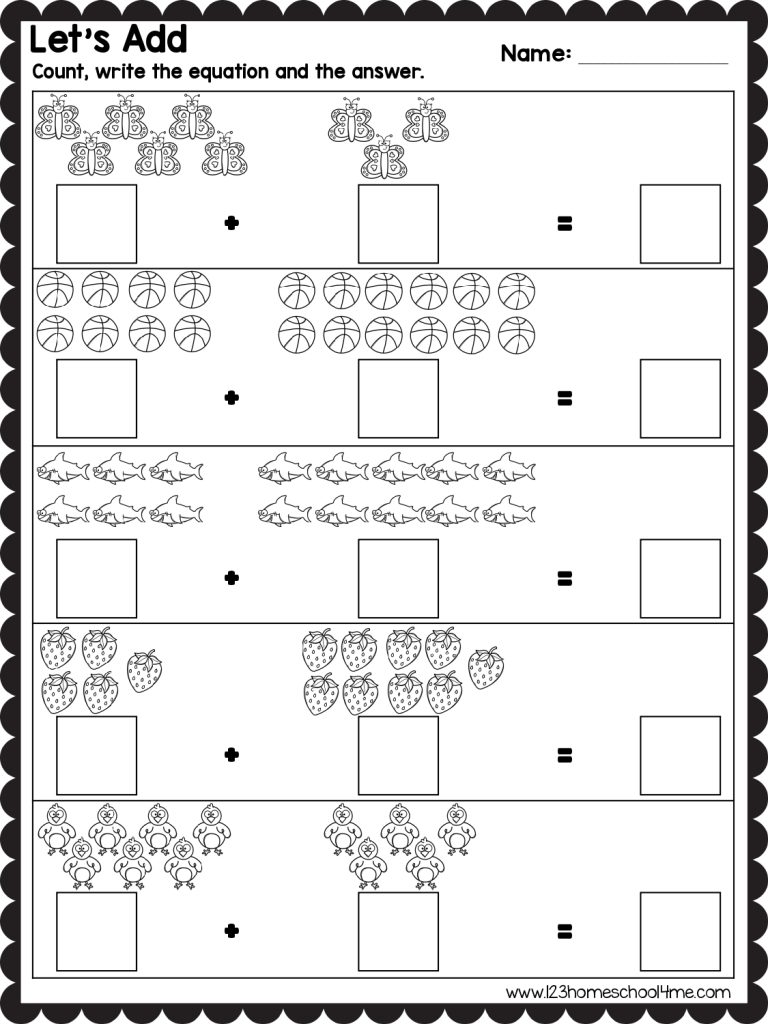 Free Adding Sheets for Kindergarten Math