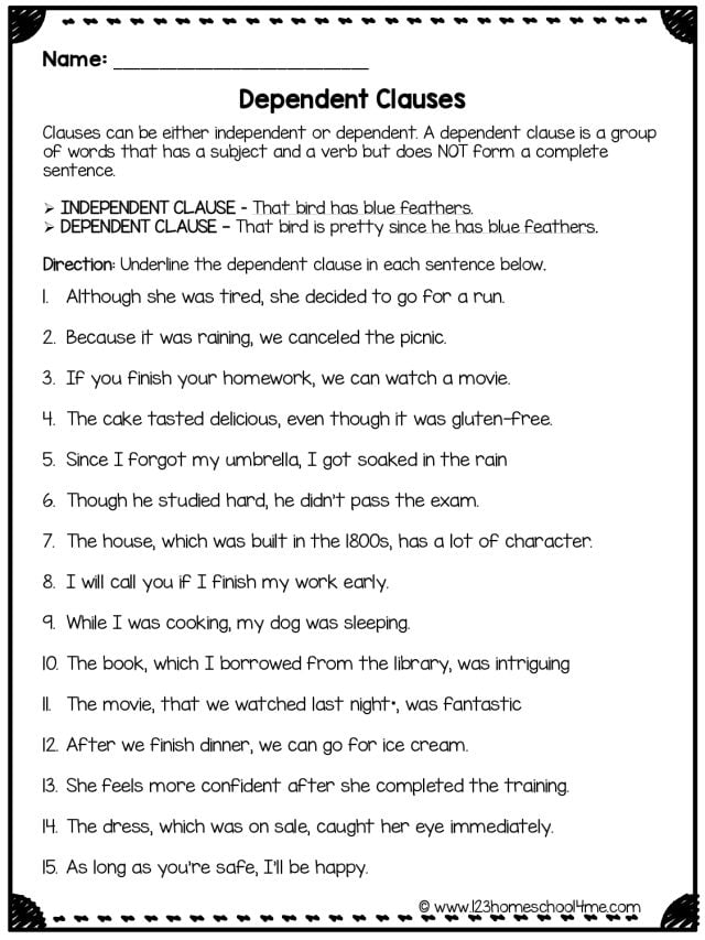 Independent and Dependent Clause Worksheets