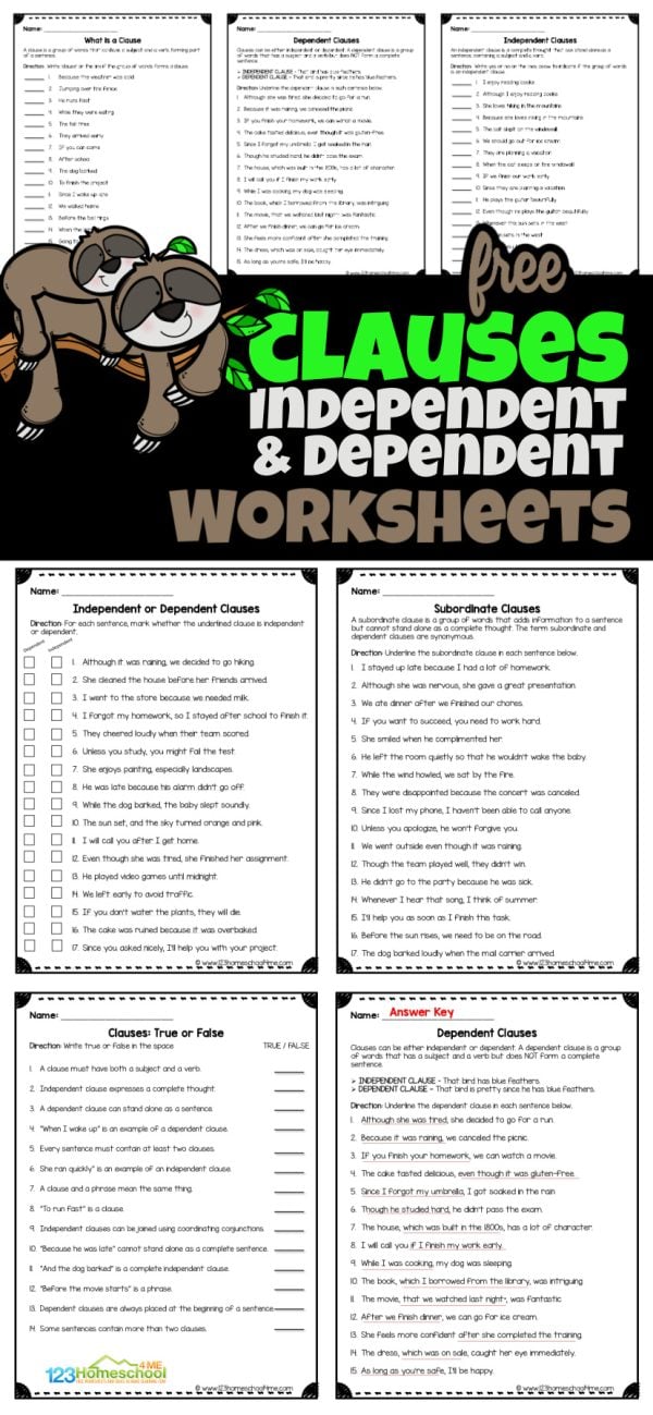 Independent and Dependent Clause Worksheets