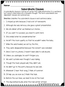 Independent and Dependent Clause Worksheets