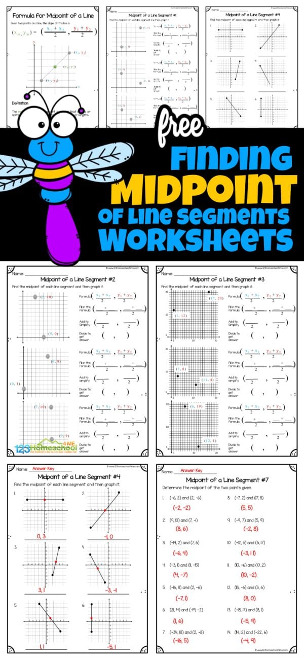 Finding the Midpoint of a Line Segment Worksheets