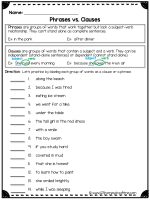 Phrases and Clauses Exercises - Free Worksheets for 7th-12th Grade