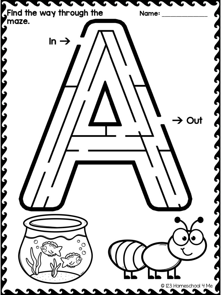 Alphabet Maze Sheet - Free Worksheets for Kindergarten