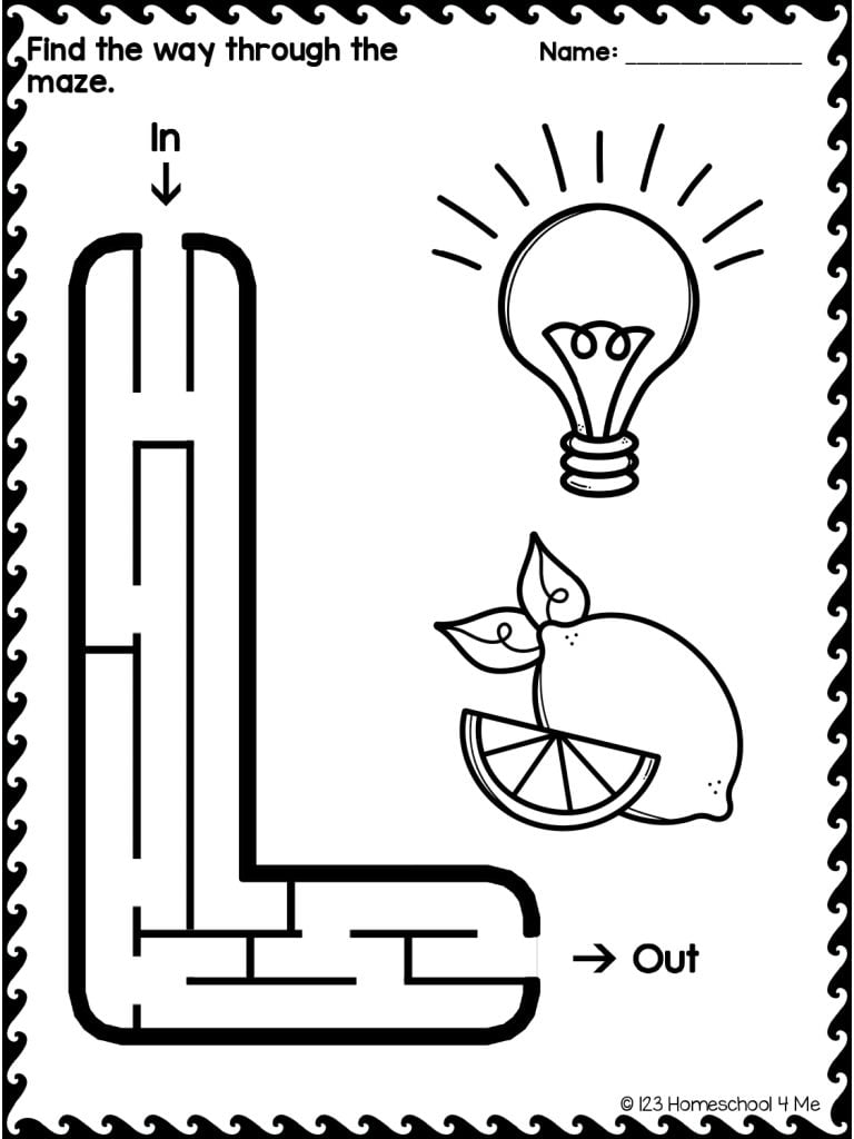 Alphabet Maze Sheet - Free Worksheets for Kindergarten