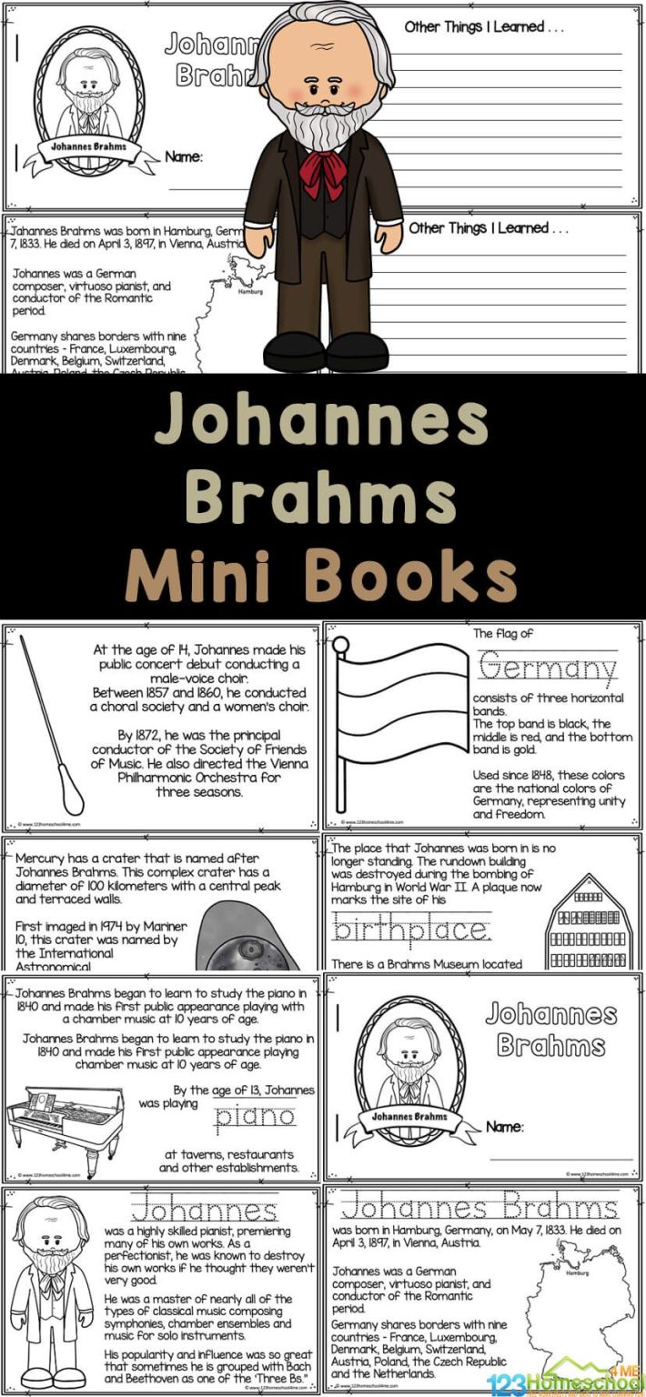 Johannes Brahms for Kids - Read, Color & Learn Mini Books