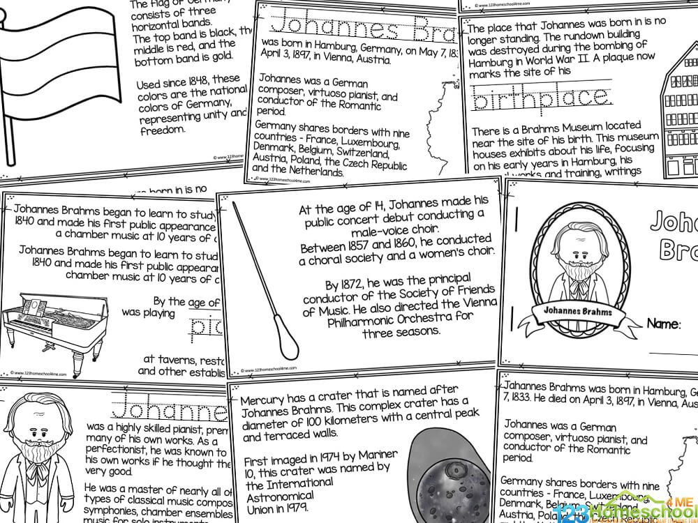 Johannes Brahms for Kids - Read, Color & Learn Mini Books